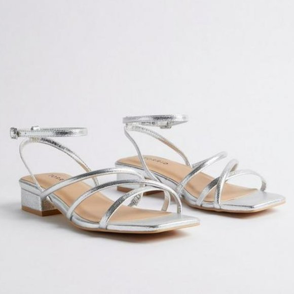 torrid | Shoes | Torrid Silver Strapped Block Toe Heel Sandals Size 2ww ...